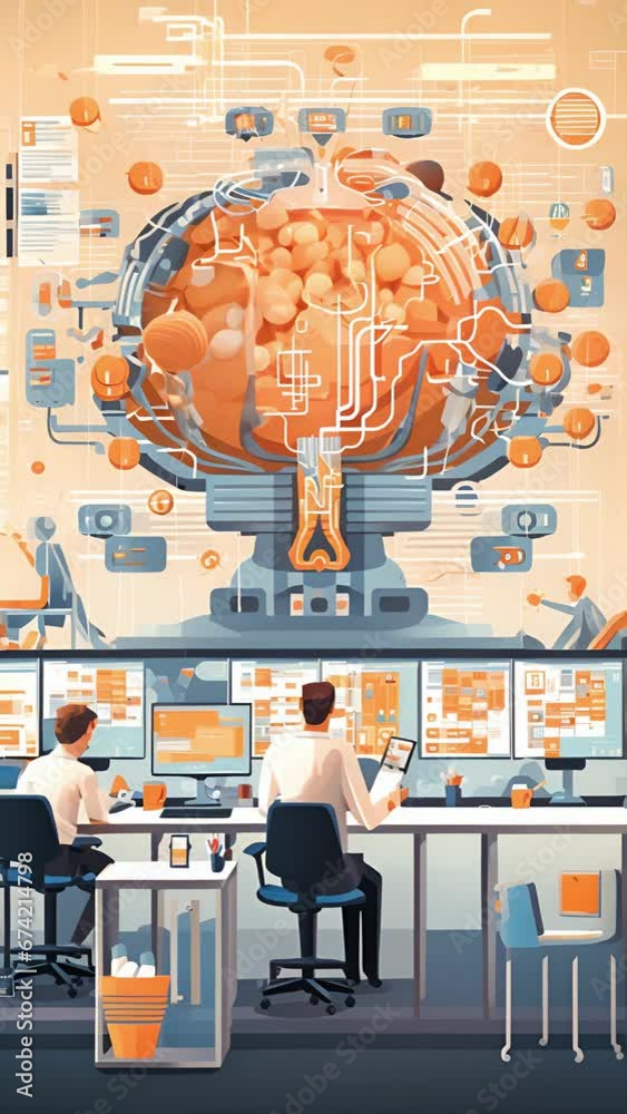 A characters brain is depicted as a busy control room, with different ...