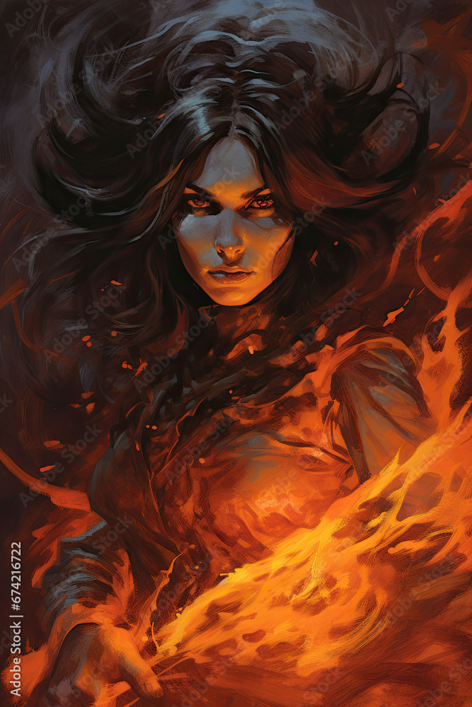 Female Demonologist in Fiery Abyss, Dark Medieval Fantasy, Old School ...