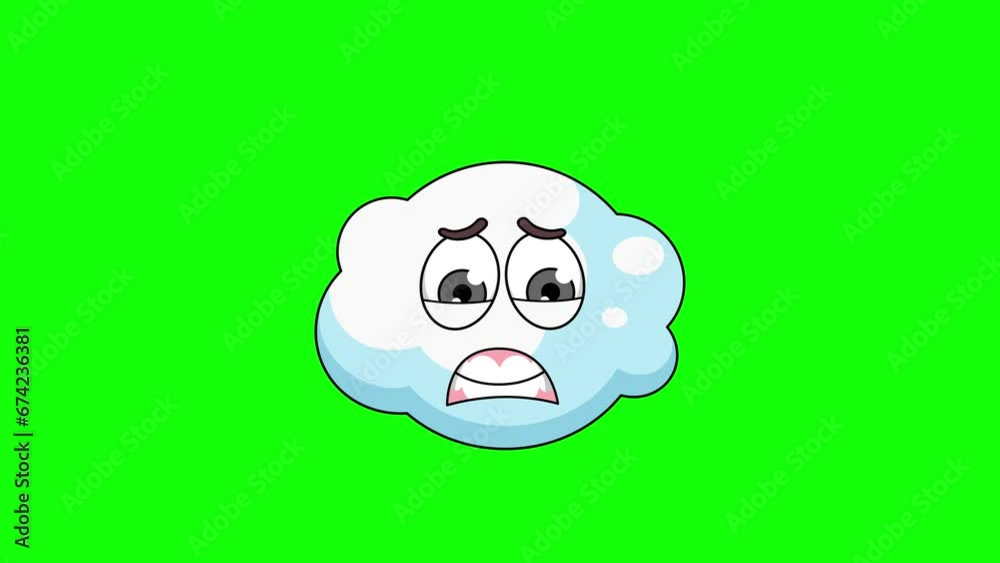 cloud cartoon with face screaming in fear, emoji emoticon animation ...