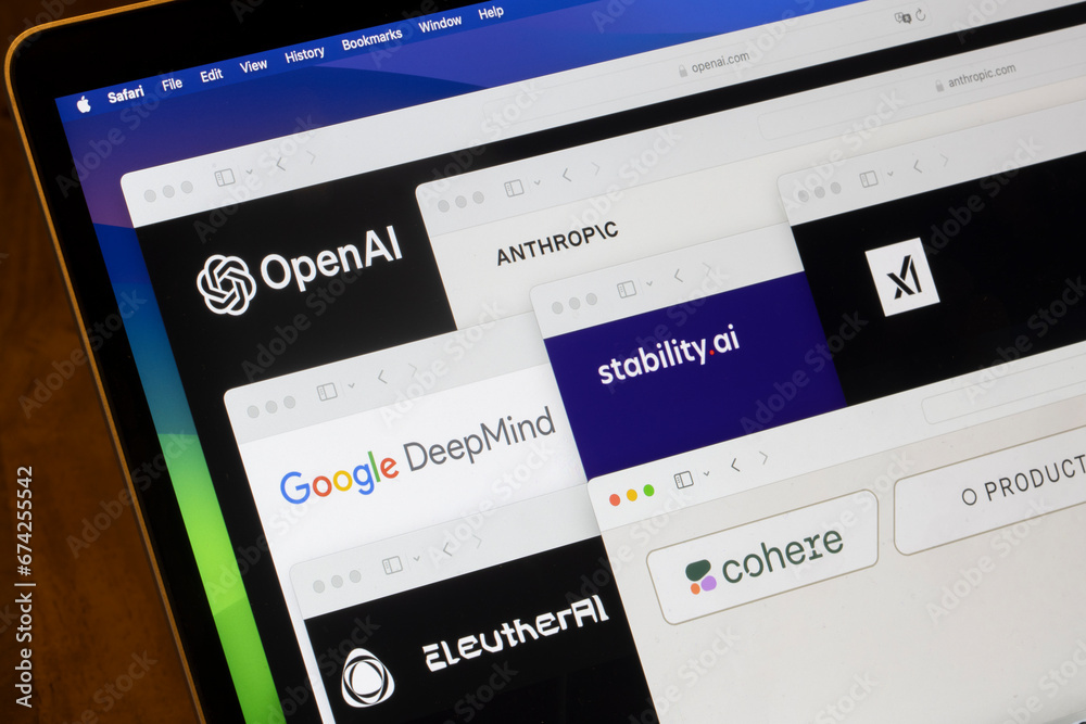 Portland, OR, USA - Nov 6, 2023: OpenAI, Anthropic, Google Deepmind, Stability AI, EleutherAI ...