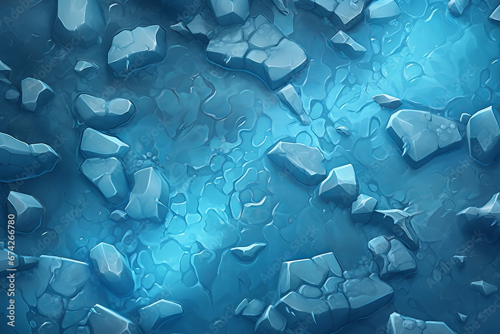 top down illustrated asset of a frozen water environment, material texture Stock Illustration ...