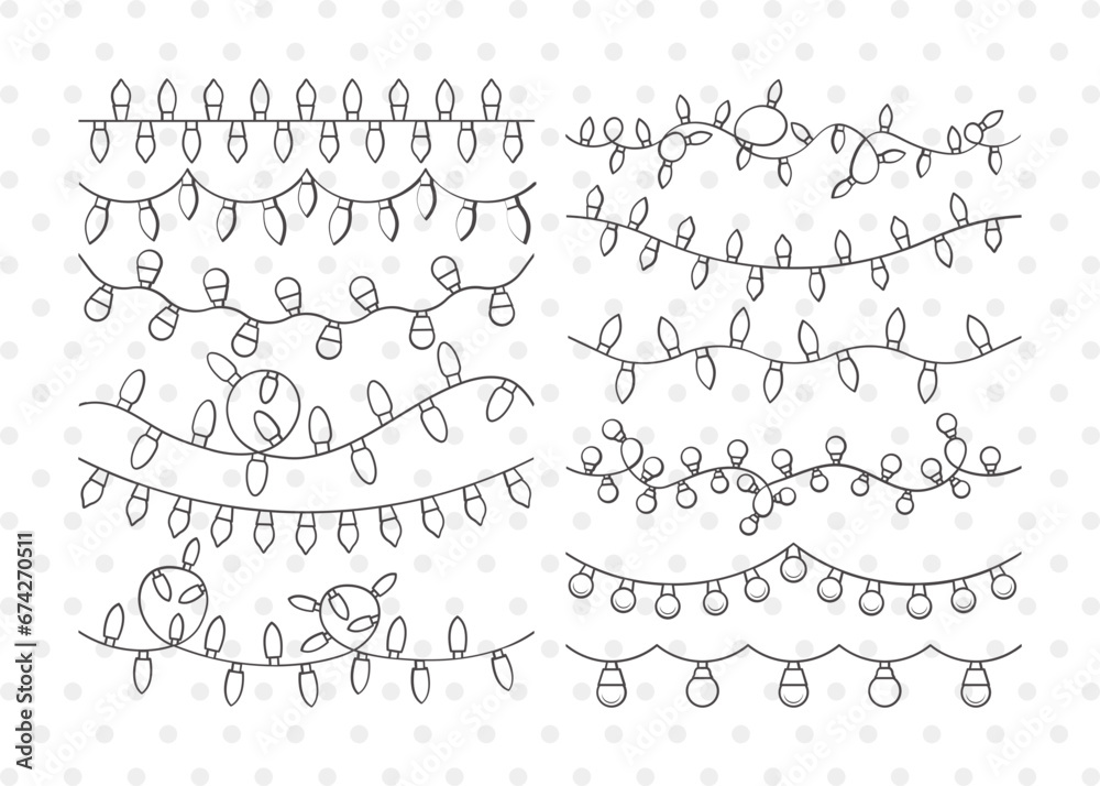 String Lights Clipart SVG Cut File | Lights Svg | Light Strand Svg ...