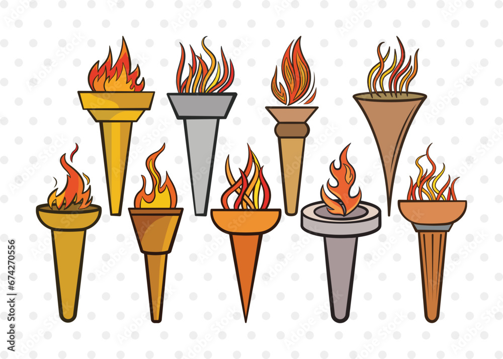 Vetor de Burning Torch Clipart SVG Cut File | Burning Torch SVG | Torch ...