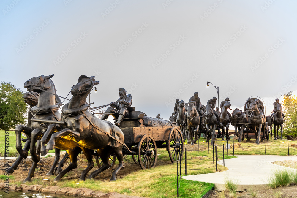 Oklahoma City, USA - October 25th, 2023: Paul Moore depict the Land Run ...