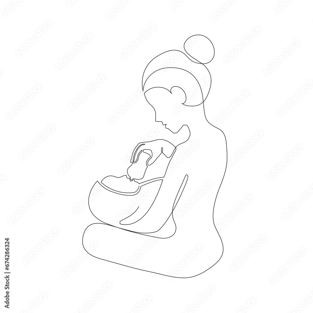 Line art,Continuous lines of mother and newborn baby Line art, human ...
