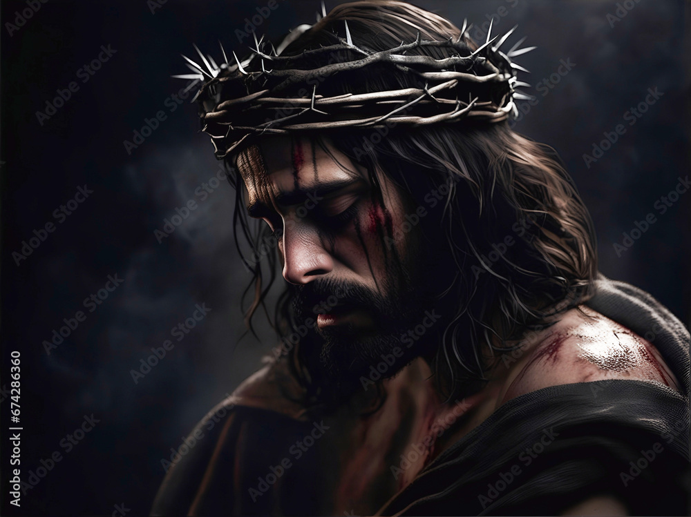 Jesus con una corona de espinas en su cabeza Stock Photo | Adobe Stock