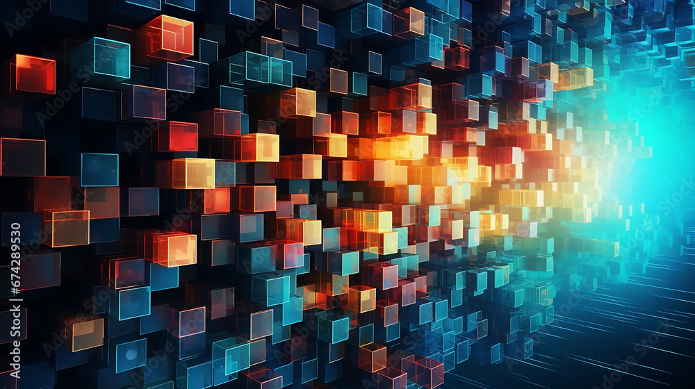 colorful 3d square shape on dark space background. Website, banner and ...