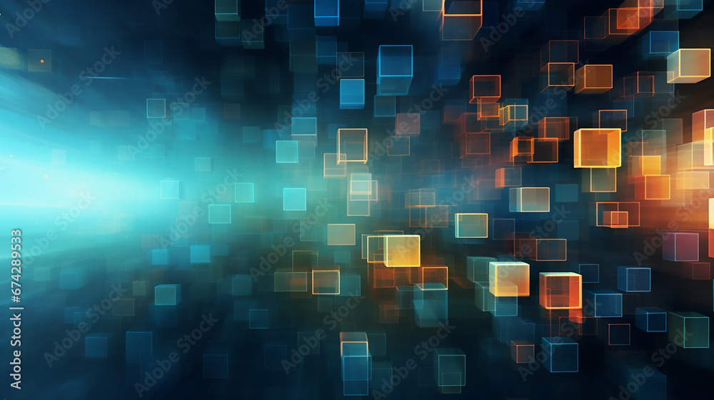 colorful 3d square shape on dark space background. Website, banner and ...