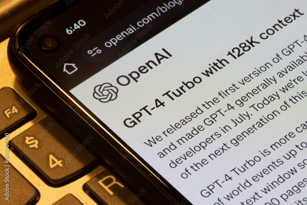 Portland, OR, USA - Nov 6, 2023: Webpage of GPT-4 Turbo is seen on ...