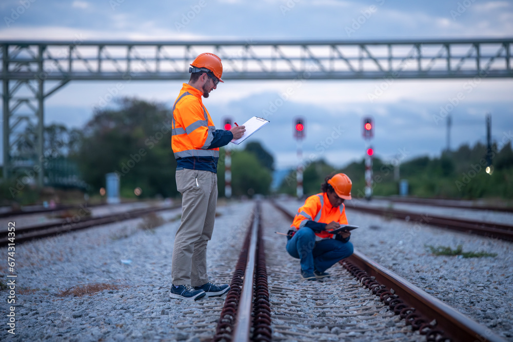 Engineer under discussion inspection and checking construction process ...
