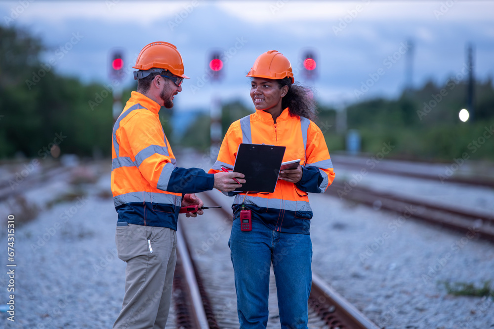 Engineer under discussion inspection and checking construction process ...