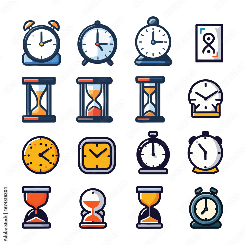 Vector Coloured Set of time clock hour for plan work service Stock ...