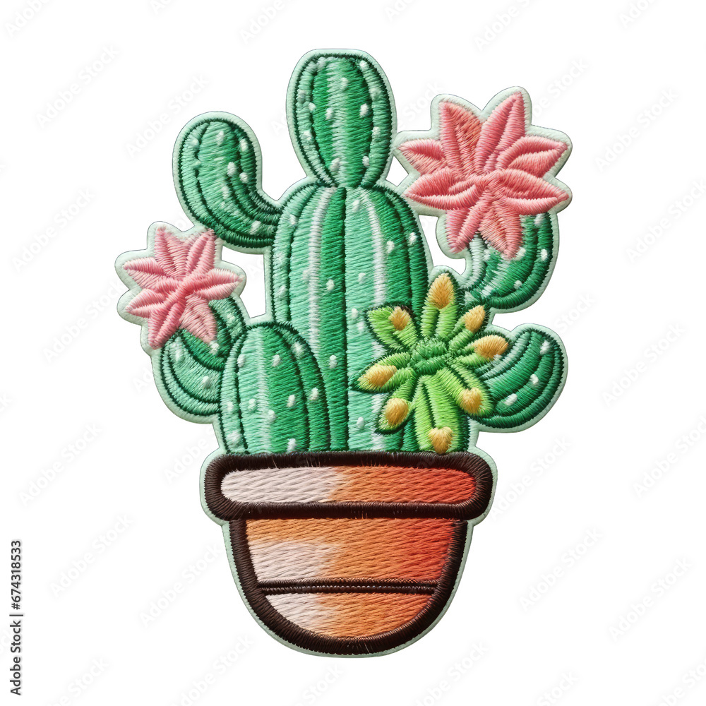 Cute cactus embroidery patch isolated on transparent background. Cute ...