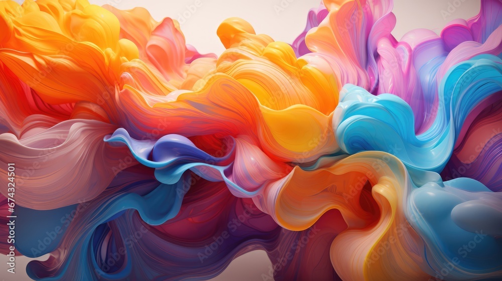 3 d illustration background with multi-colored paints. Colors flow in ...