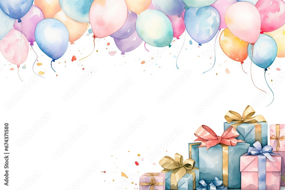 Watercolor painted birthday banner consisting of gifts Celebratory ...