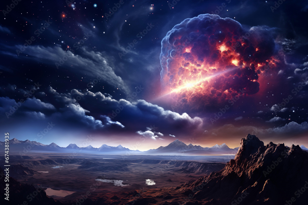 An electron cloud penetrating a symbolic piece of a meteorite in the ...