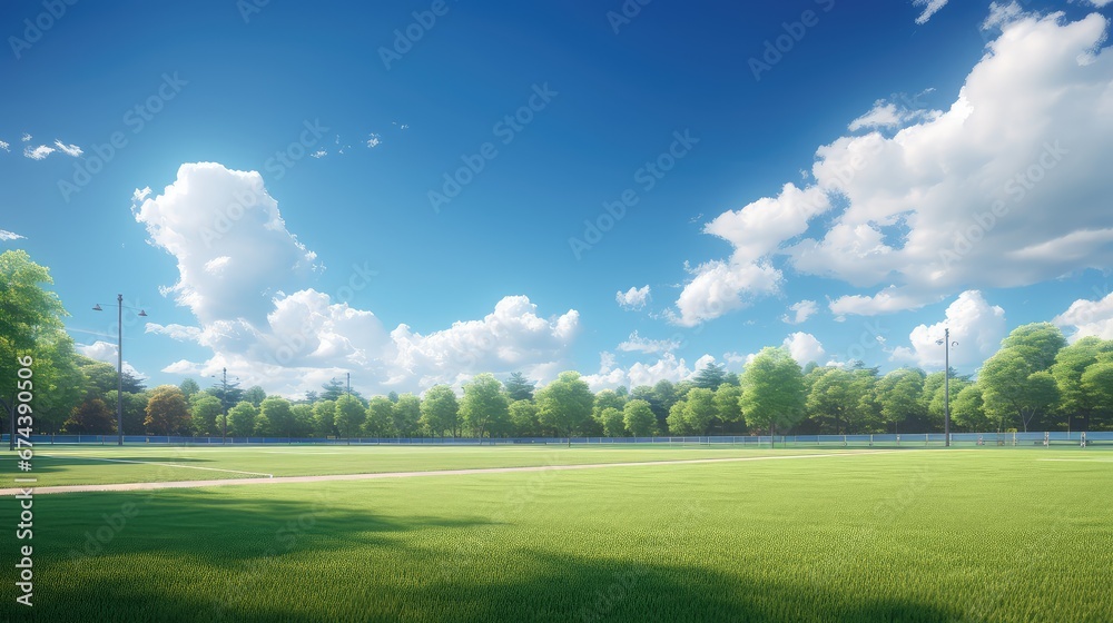 green field park light landscape illustration nature tree, sky sun ...