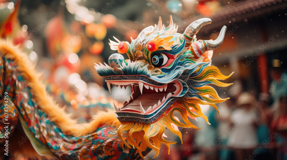 chinese new year, street festival, red dragon, life-size puppet ...