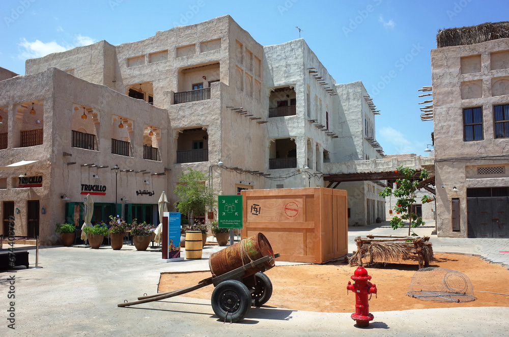 Dubai, UAE - April 14, 2019: Old Dubai historical neighbourhood, Red ...