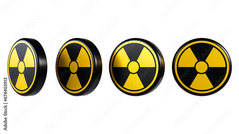 3D rendering of danger radiation sign Icon set, nuclear power station ...