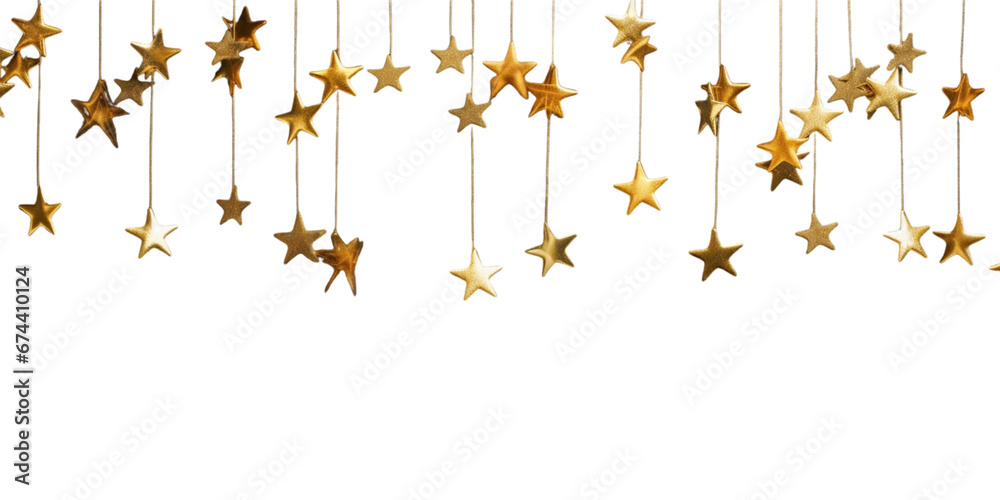 Hanging gold stars on string on transparent background. Stock Photo ...