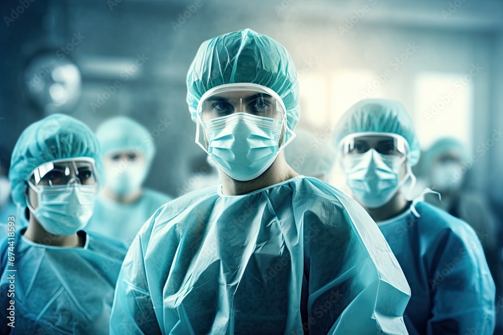Team surgeon at work in operating room. Group of surgeons in operating ...