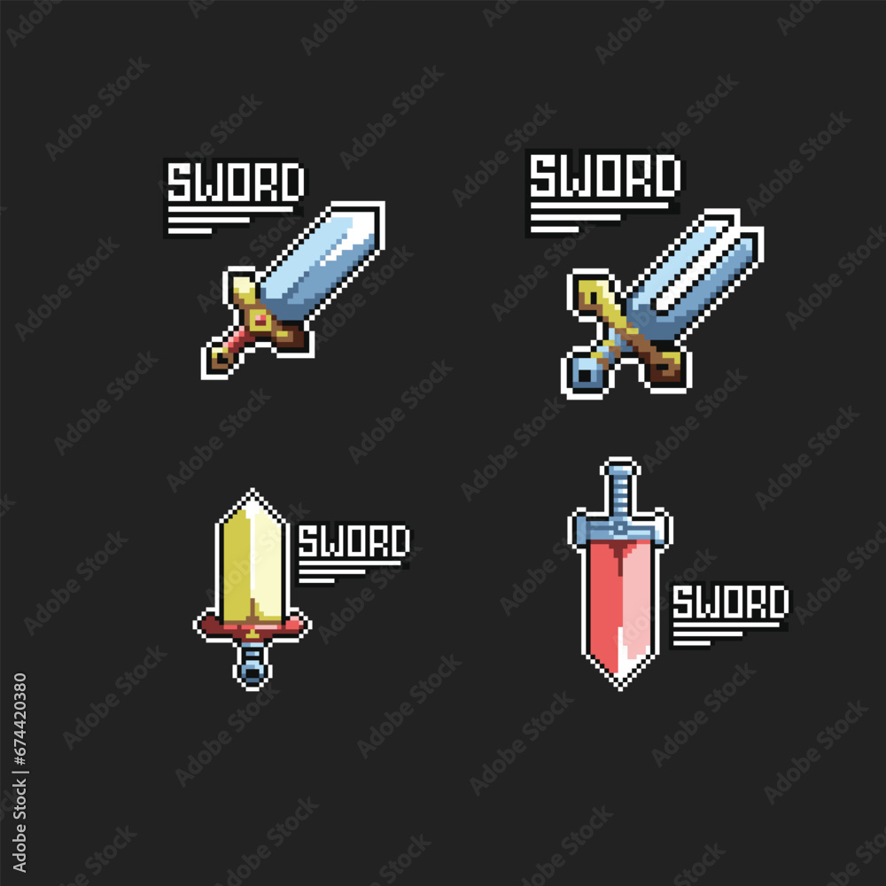 this is sword in pixel art with simple color and black background ,this ...