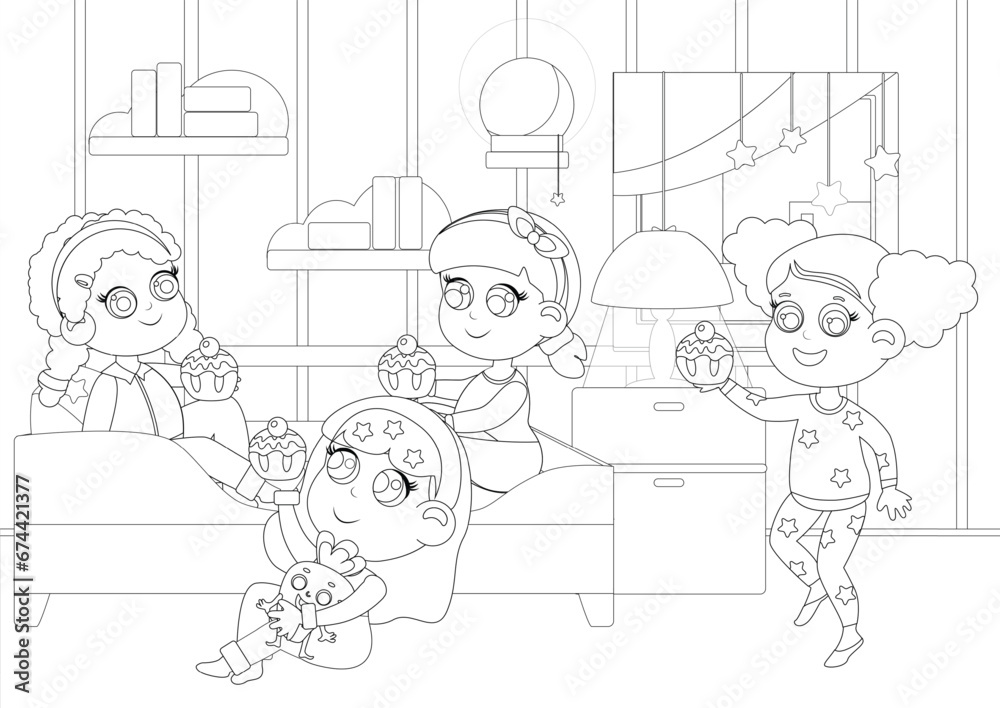 Coloring page. Kid Inventors Day. Cute boy and girl with light bulb and ...