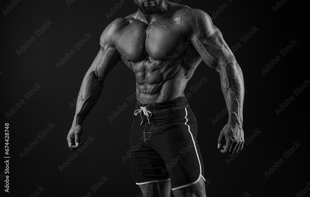 Muscular male torso. Perfect fit, six pack, abs, shoulders, deltoids ...