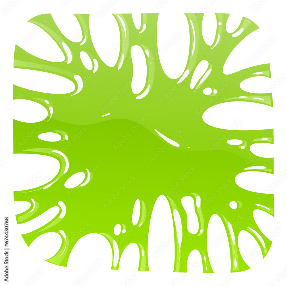 Green slime. Square frame. Bright toxic spot. Poison liquid. Decor ...