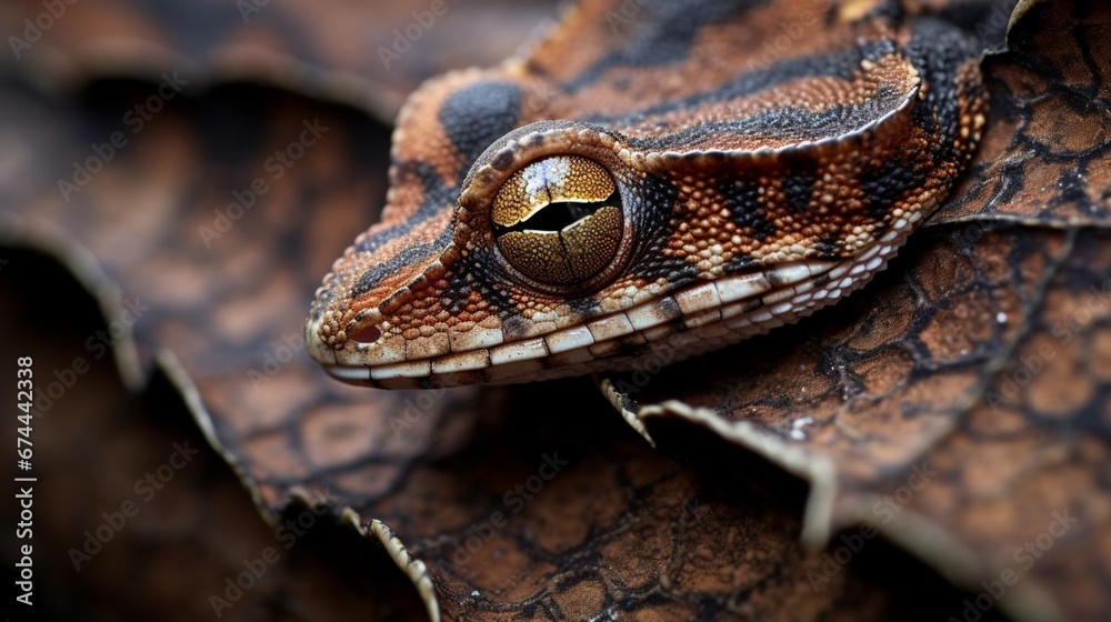 A close-up of a Leaf-Tailed Gecko's intricate scales, showcasing its ...