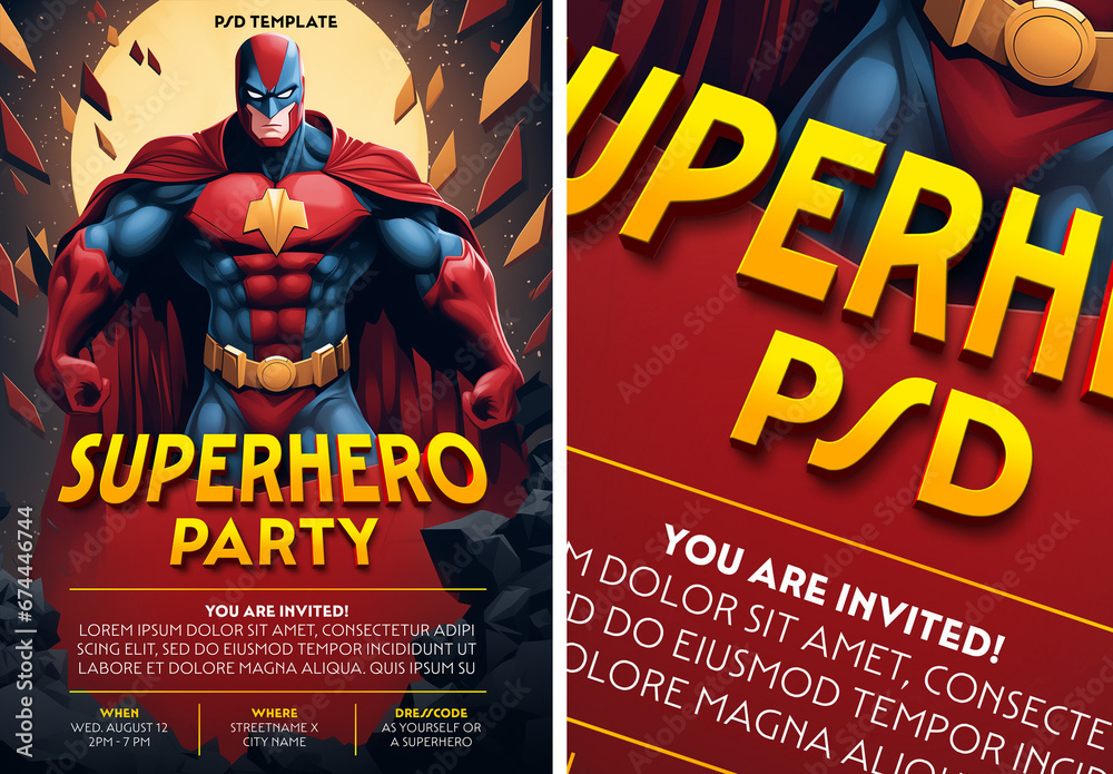 Superhero invitation design with ai generated illustration Stock ...
