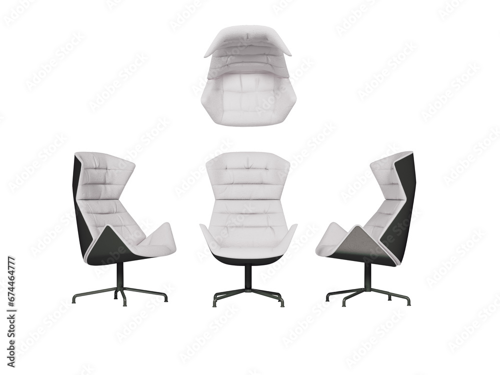 leather chair with black matal leg , top view, font view, side view ...