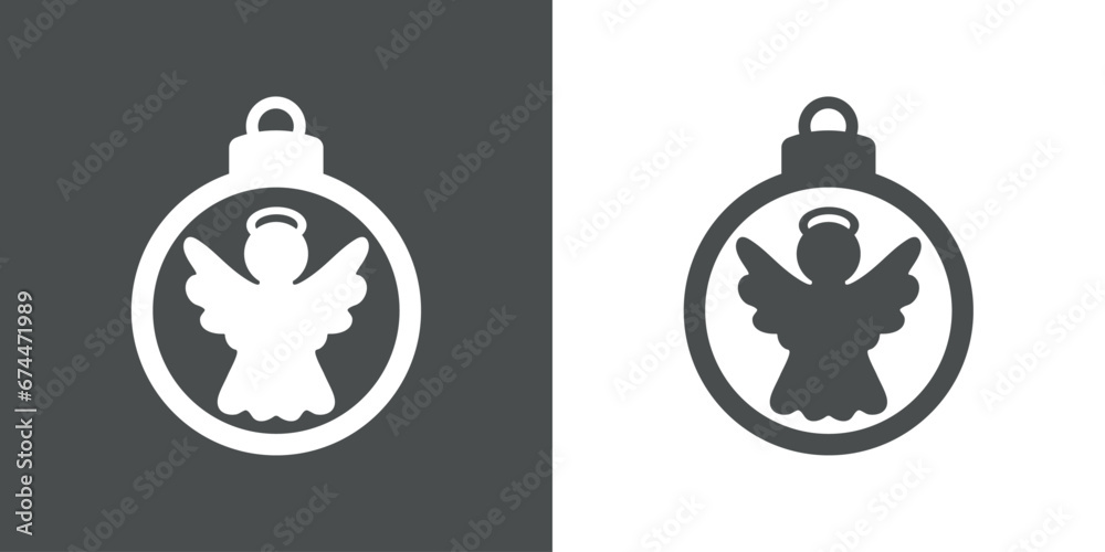 Tiempo de Navidad. Logo con silueta de bola de navidad con ángel con ...