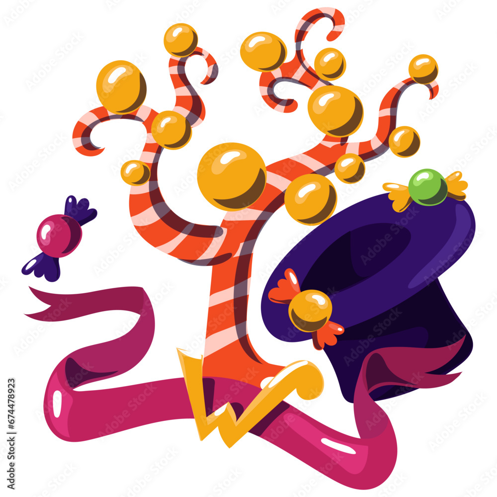 Purple hat and candy. The world of Willy Wonka hat with fictional ...