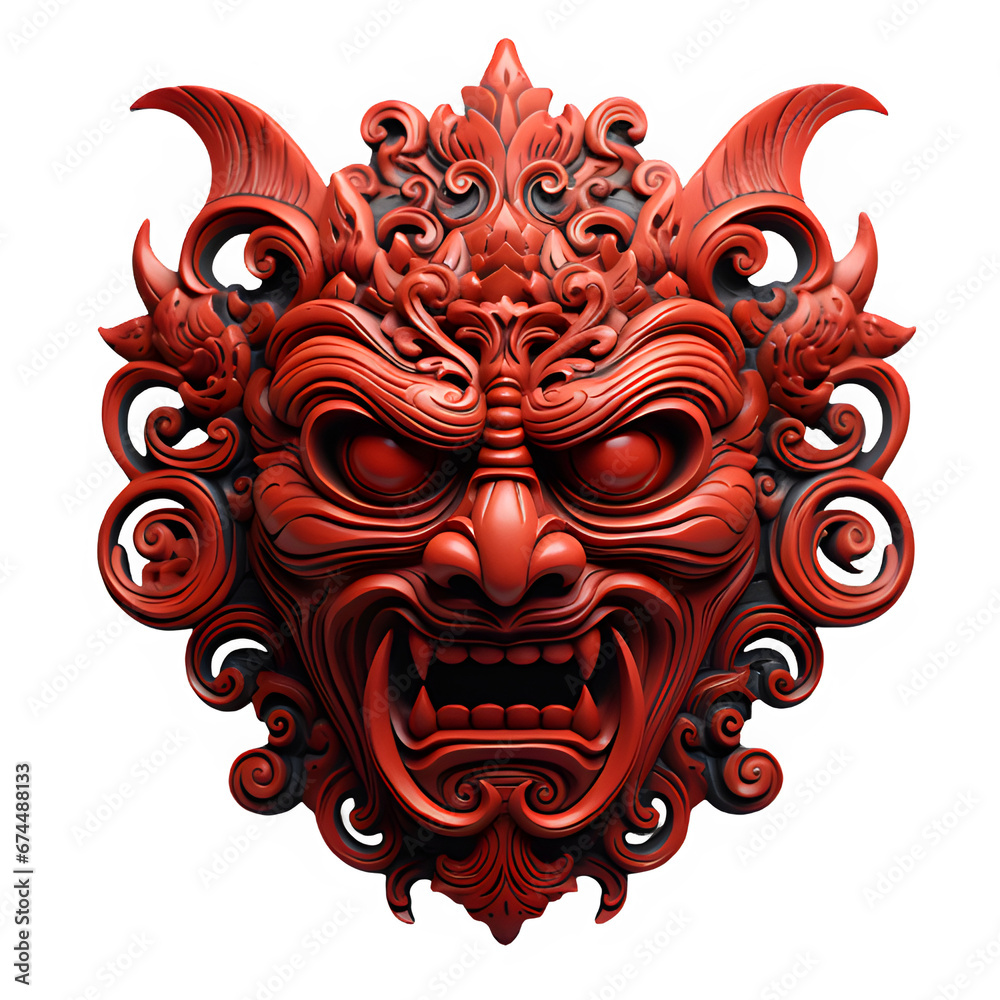 japanese traditional red devil mask isolated cut out on transparent ...