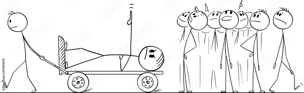 People and Statue of Leader, Vector Cartoon Stick Figure Illustration ...