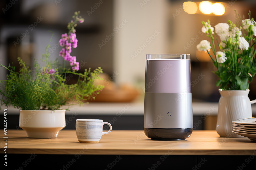 Ai Home Assistant A Sleek Ai Device Activating Home Appliances In A