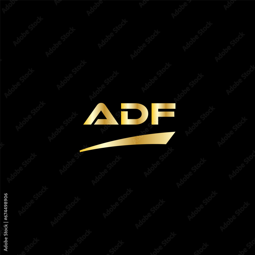 ADF initial letter logo on black background with gold color. modern ...
