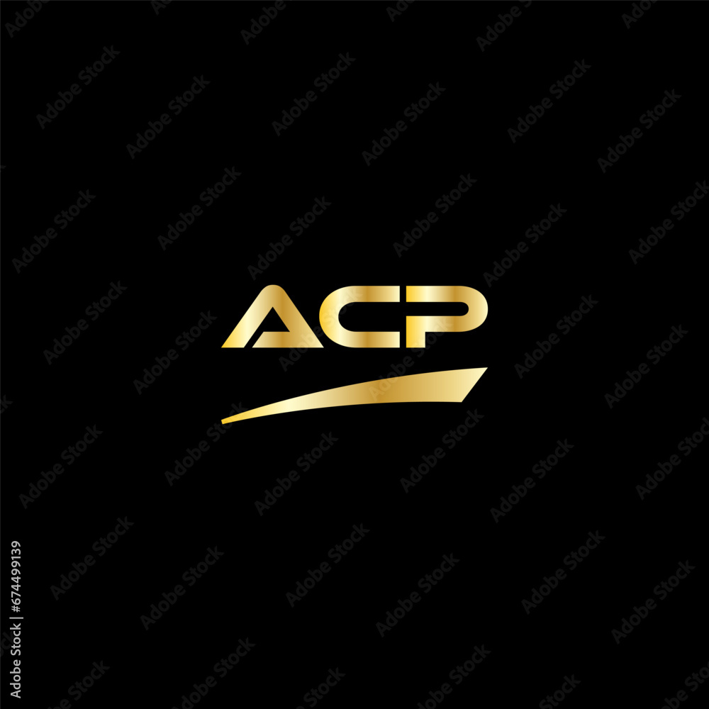 ACP initial letter logo on black background with gold color. modern ...