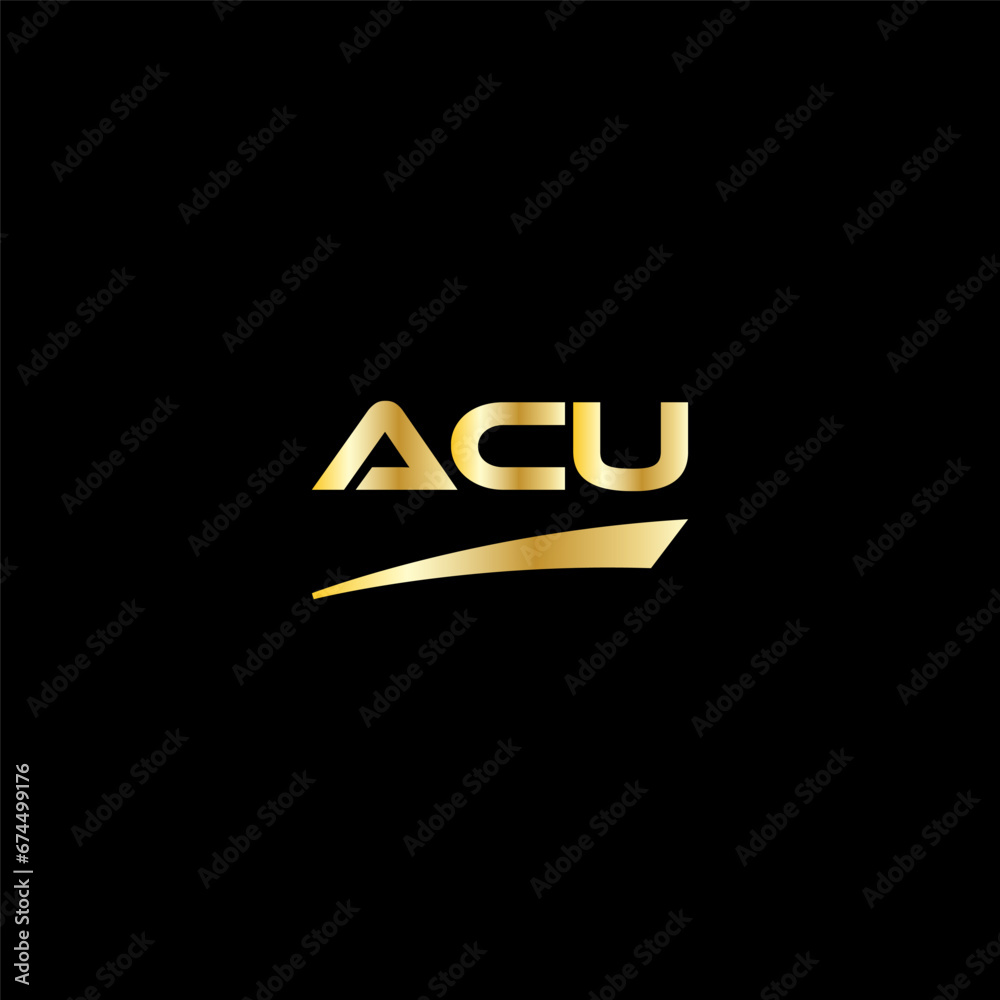 ACU initial letter logo on black background with gold color. modern ...