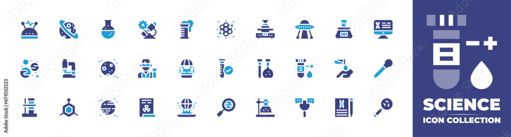 Science icon collection. Duotone color. Vector and transparent illustration. Containing ...
