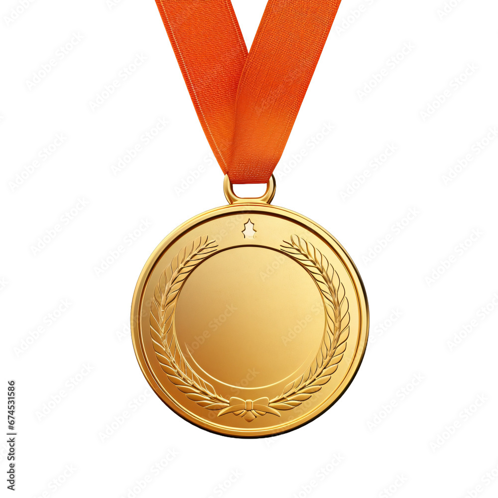 Gold medal on ribbon, award for winning a competition, tournament or ...
