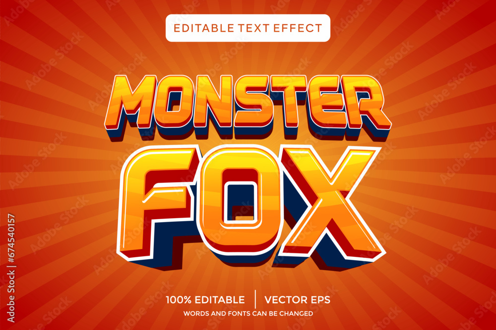 monster fox 3D text effect template Stock Vector | Adobe Stock