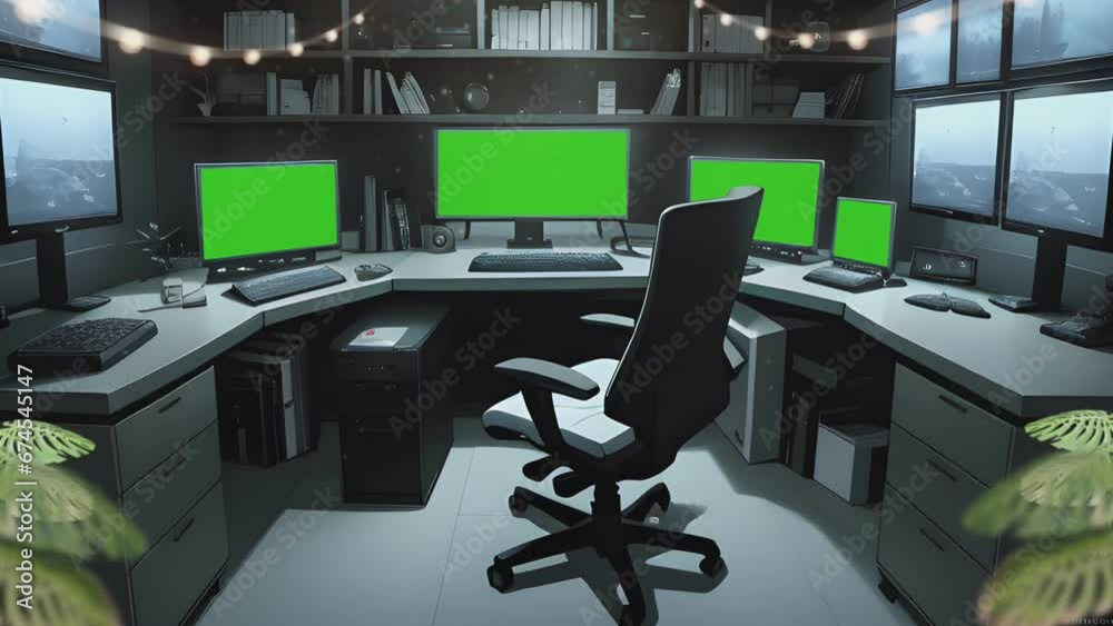 illustration of a control room with many computers and monitors ...