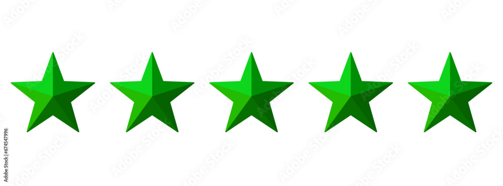 Five green stars with a 3D effect on a transparent background – Design ...