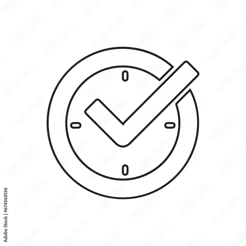 Check Mark Clock Icon With Simple Filled Flat Outline Silhouette Glyphs