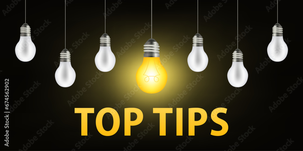Top tips geometric message bubble with light bulb emblem. Banner design ...
