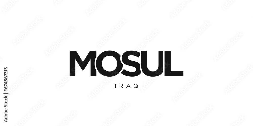 Mosul in the Iraq emblem. The design features a geometric style, vector ...