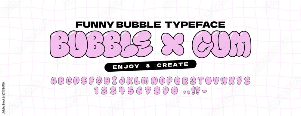 Bubble abstract shapes alphabet font. Funky balloon organic typeface in trendy retro y2k style ...